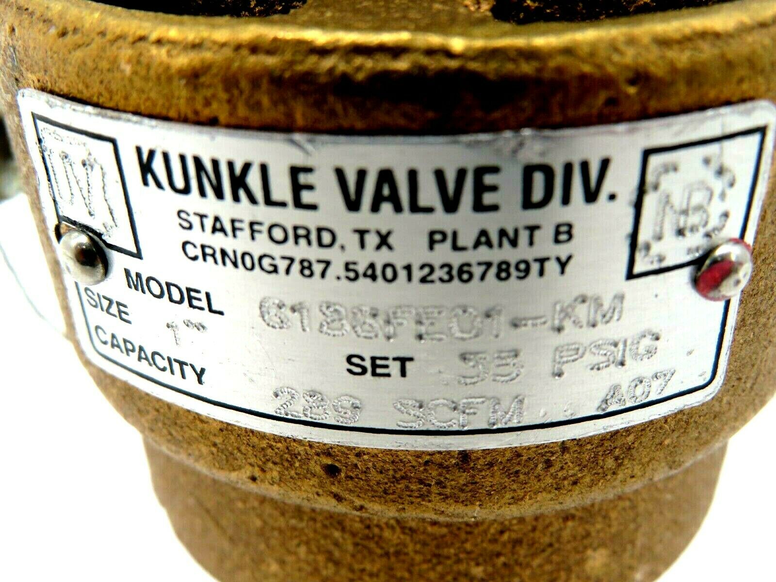 NEW KUNKLE VALVE 6186FE01-KM PRESSURE RELIEF VALVE 6186FE01KM - SB ...