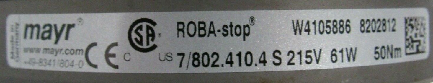 NEW MAYR 7/802.410.4S ROBA STOP BRAKE 215V 0920031 T1018514 78024104S ...