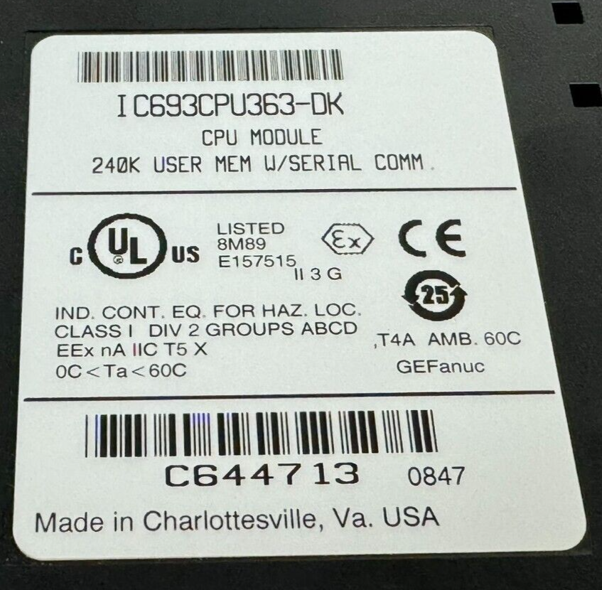 USED GE FANUC IC693CPU363-DK CPU MODULE 240K IC693CPU363 - SB ...