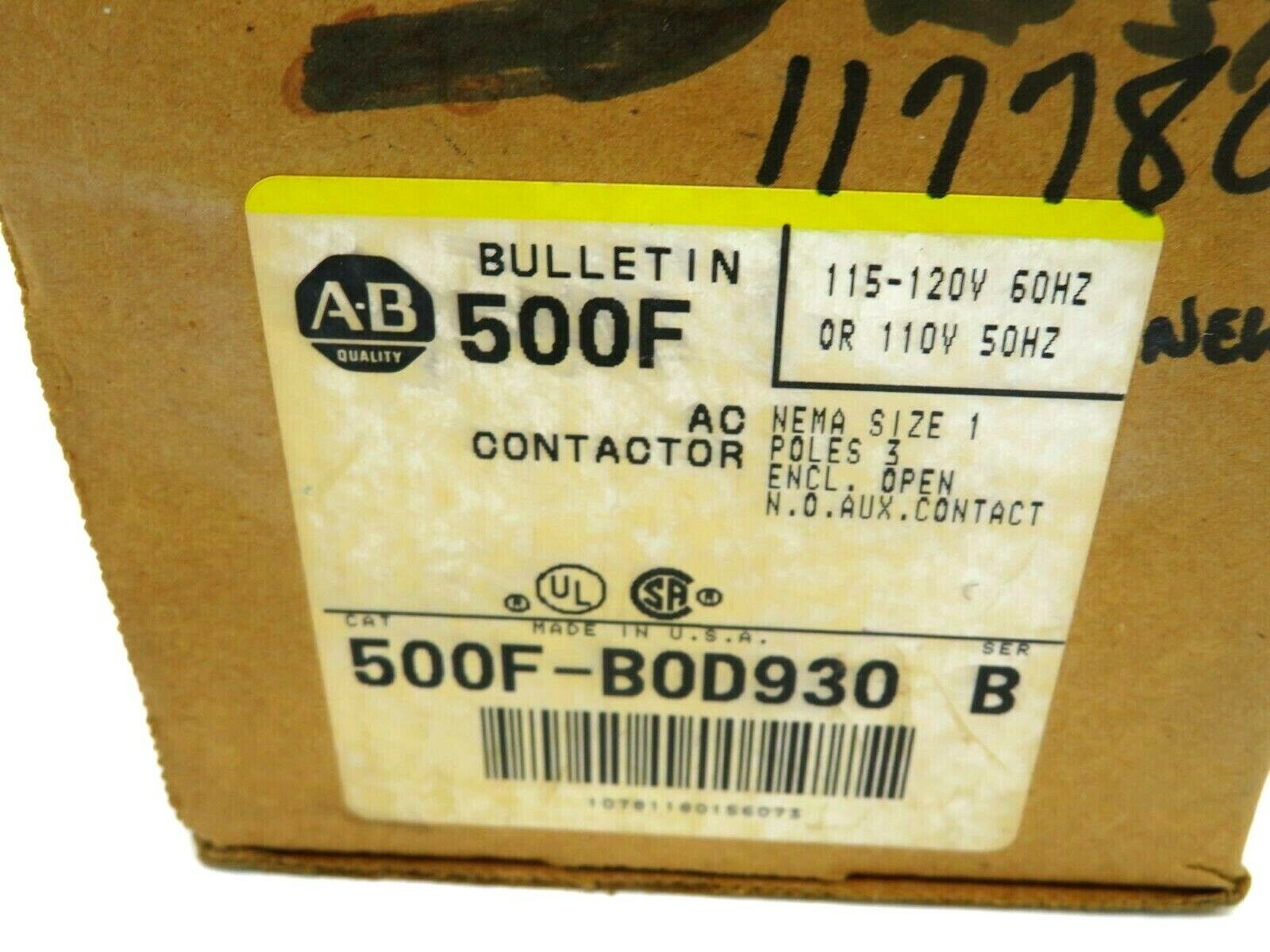 NEW ALLEN BRADLEY 500F-BOD930 CONTACTOR SERIES B 500FBOD930 - SB ...