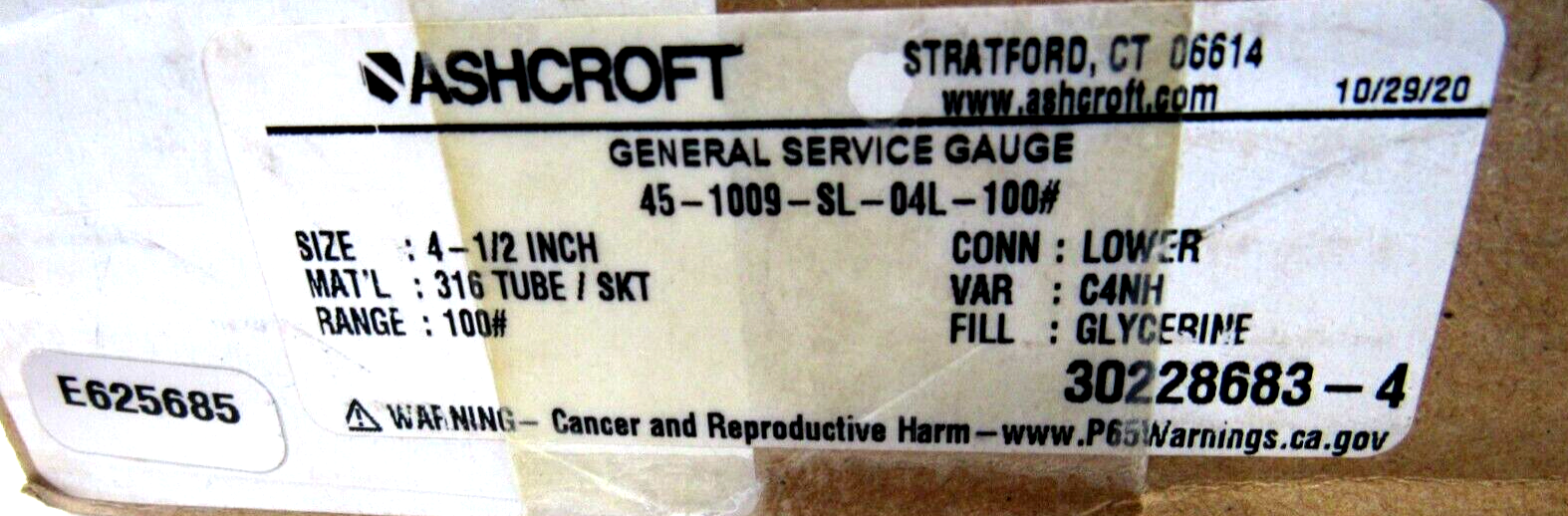 NEW ASHCROFT 45-1009-SL-04L-100# 4 1/2" GAUGE 451009SL04L100# - SB ...