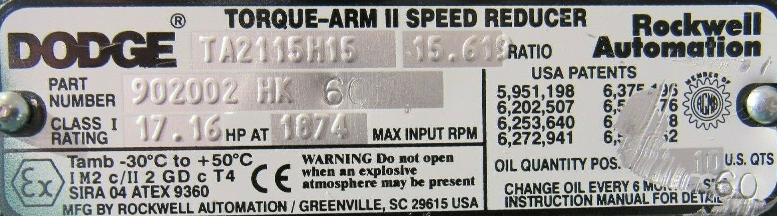 NEW DODGE TA2115H15 SPEED REDUCER 902002 HK 6 15.619:1 TA2115H15H - SB ...