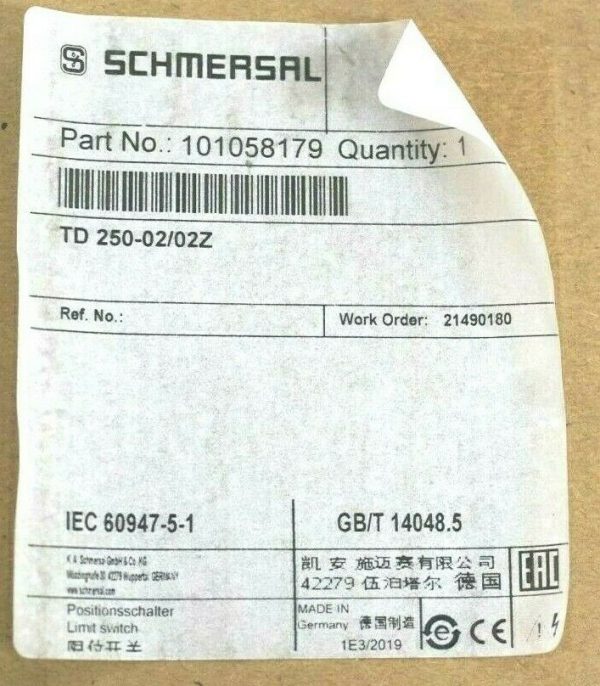 NEW SCHMERSAL TD 250-02/02Z 101058179 LIMIT SWITCH TD2500202Z - SB ...