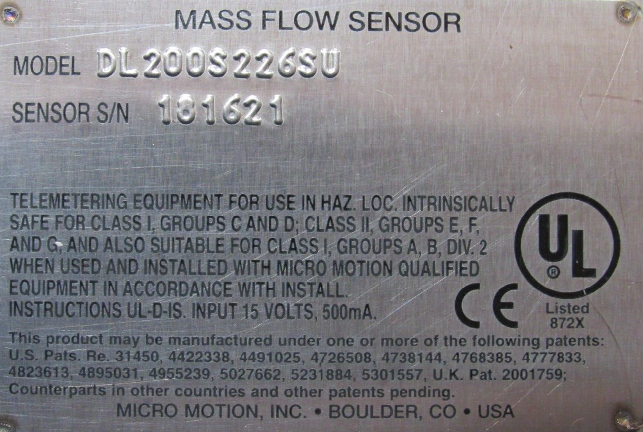 USED MICRO MOTION DL200S226SU MASS FLOW SENSOR - SB Industrial Supply, Inc.