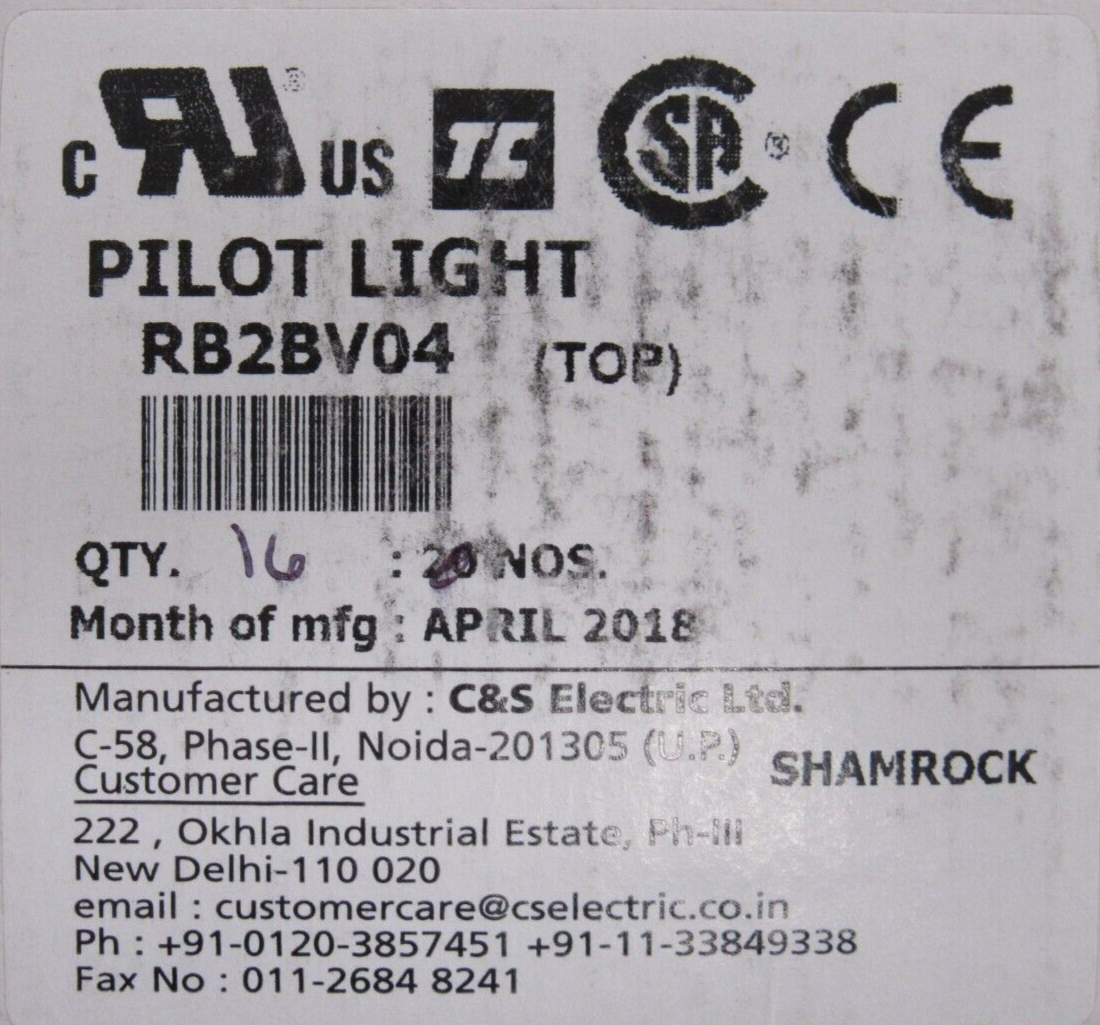 NEW BOX OF 16 SHAMROCK RB2-BV04 PILOT LIGHT TOP RB2BV04 - SB Industrial ...