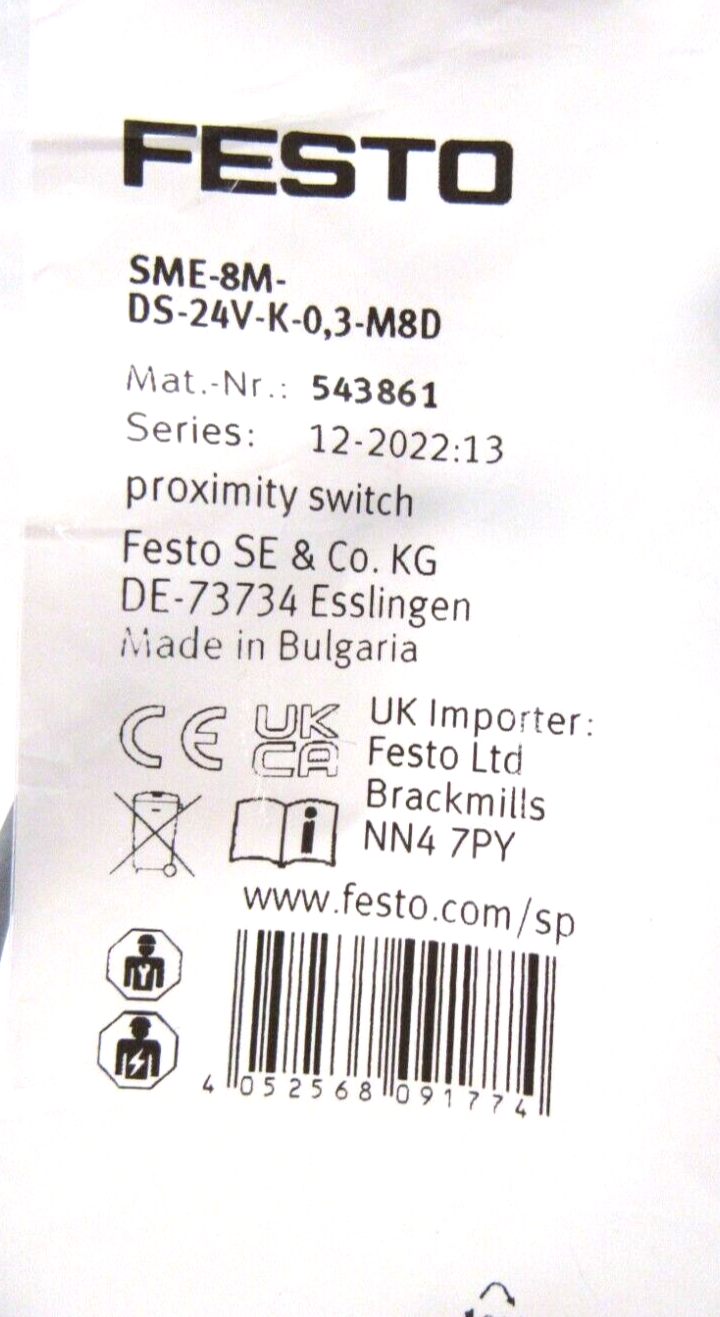 NEW FESTO SME-8M-DS-24V-K-0,3-M8D PROXIMITY SWITCH SME8MDS24VK03M8D ...