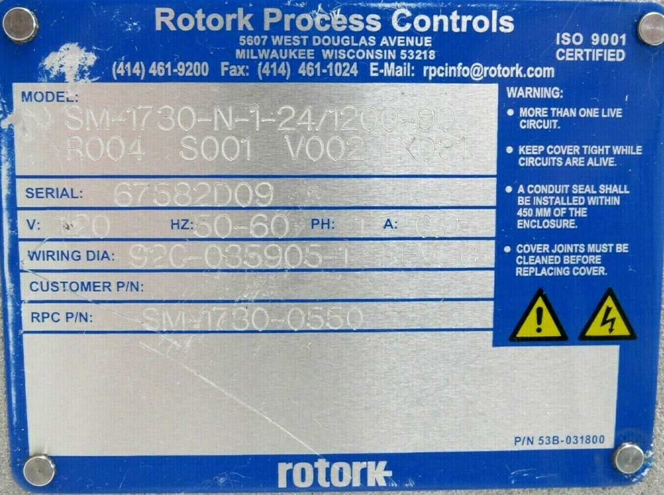 NEW ROTORK SM-1730-N-1-24/1200-90 ACTUATOR SM1730N124120090 - SB Industrial Supply, Inc.