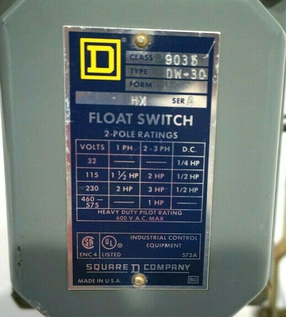 NEW SQUARE D 9035-DW-30 FLOAT SWITCH SER.A 9035DW30 - SB Industrial ...