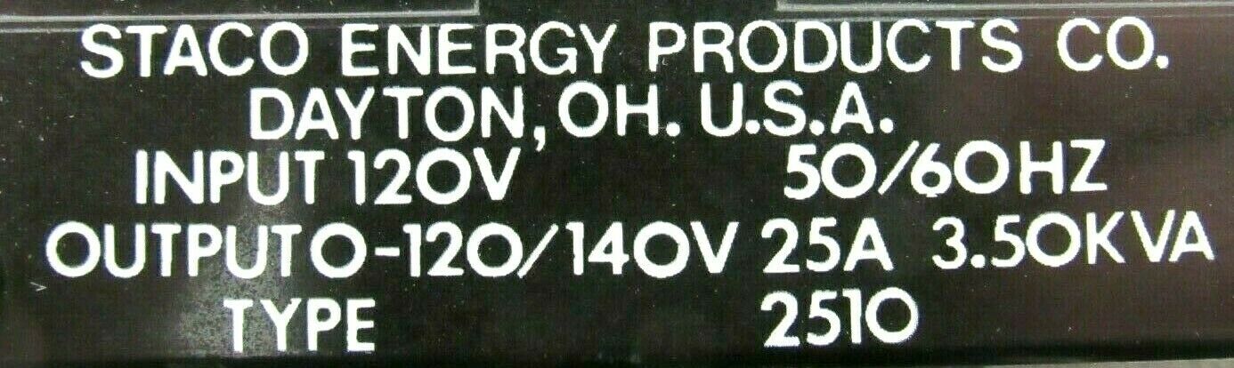 NEW STACO ENERGY 2510 VARIABLE TRANSFORMER INPUT 120V OUTPUT 0-120/140V - SB Industrial Supply, Inc.