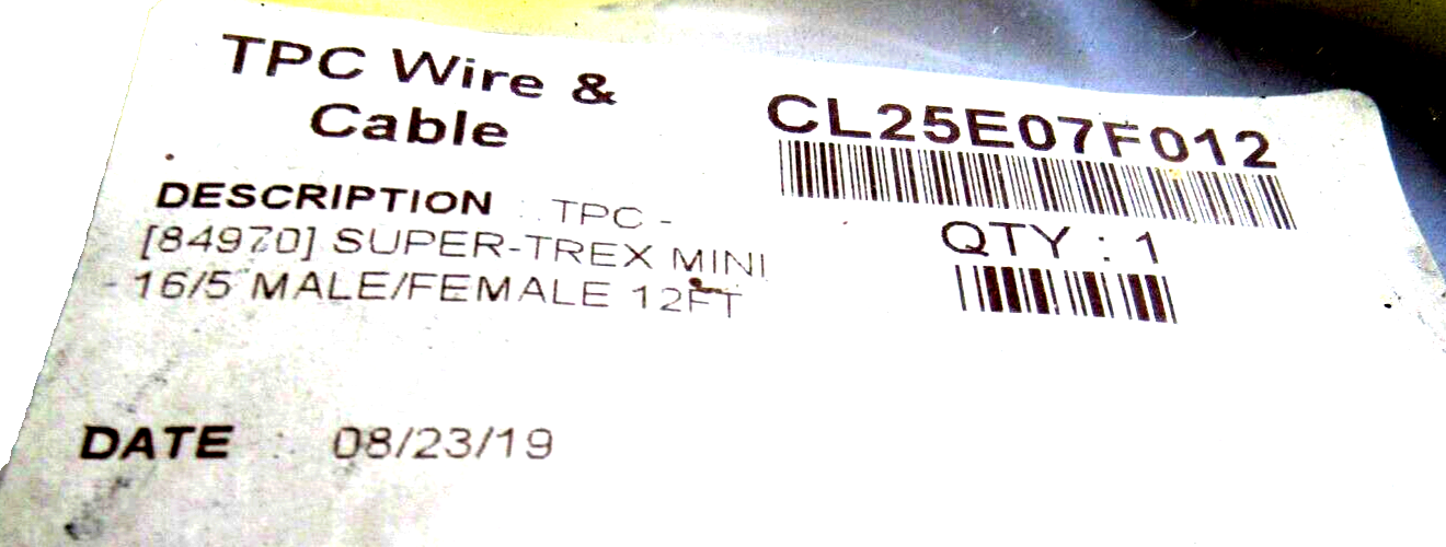 NEW TPC WIRE & CABLE 84970 SUPER TEX MINI CORDSET CL25E07F012 - SB ...