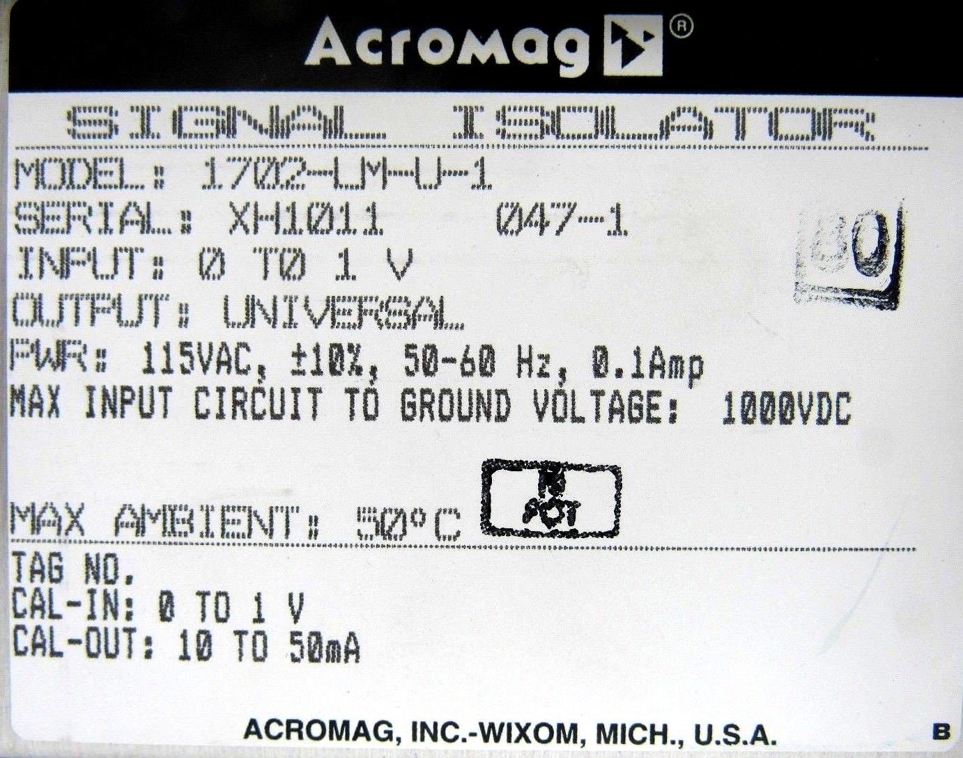 NEW ACROMAG 1702-LM-U-1 SIGNAL ISOLATOR 1702LMU1 - SB Industrial Supply ...