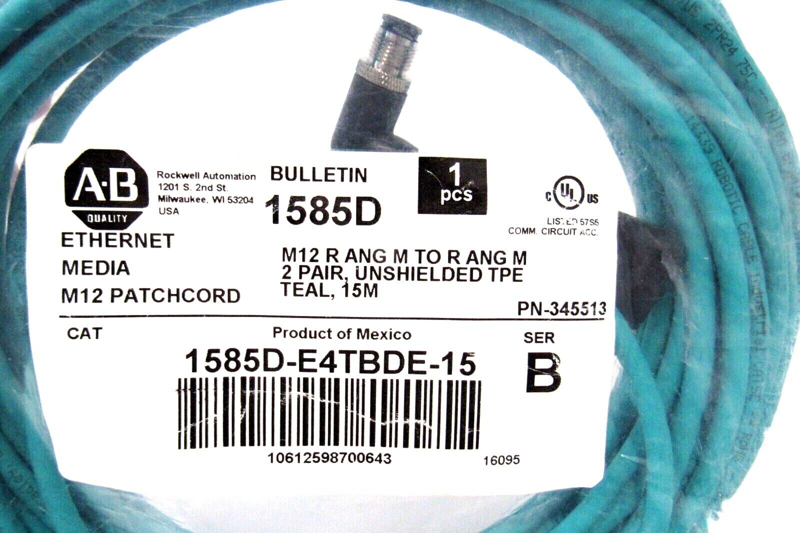 NEW ALLEN BRADLEY 1585D-E4TBDE-15 ETHERNET CABLE SER.B 1585DE4TBDE15 ...