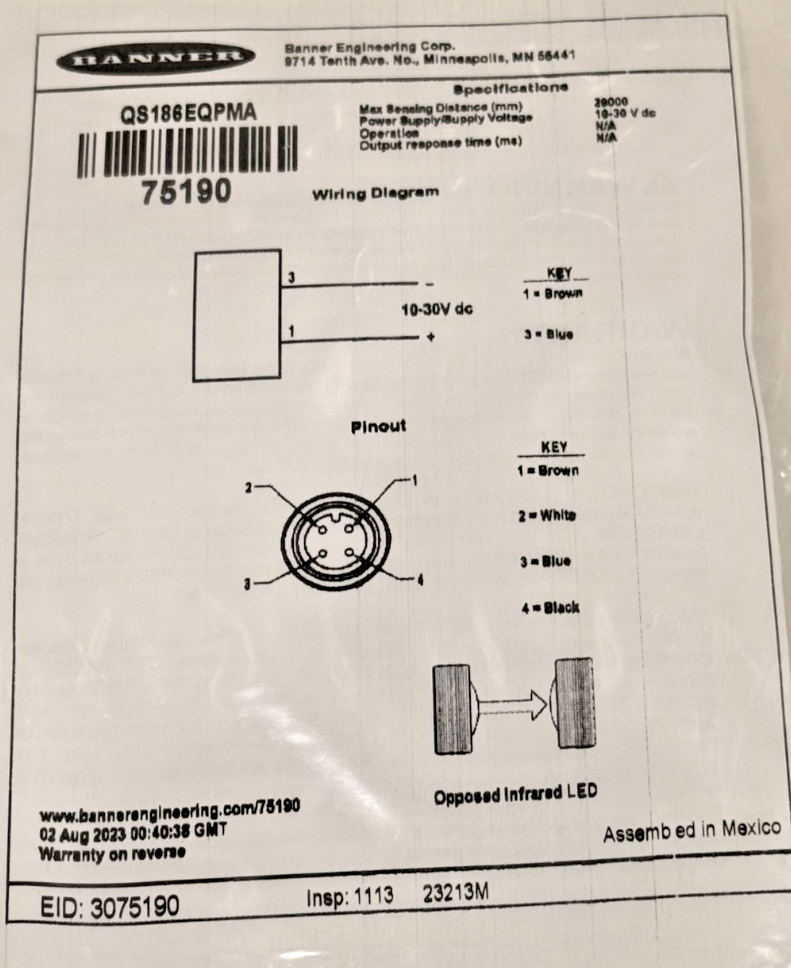 NEW BANNER ENGINEERING QS186EQPMA 10-30VDC IR LED EMITTER 20M - SB ...