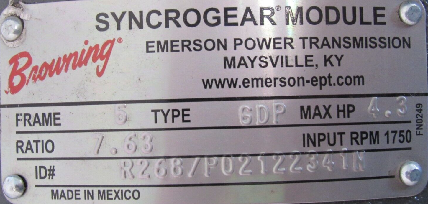 NEW BROWNING E190 GEAR MOTOR 7.63:1 208-230/460V TYPE 6DP E190A - SB ...