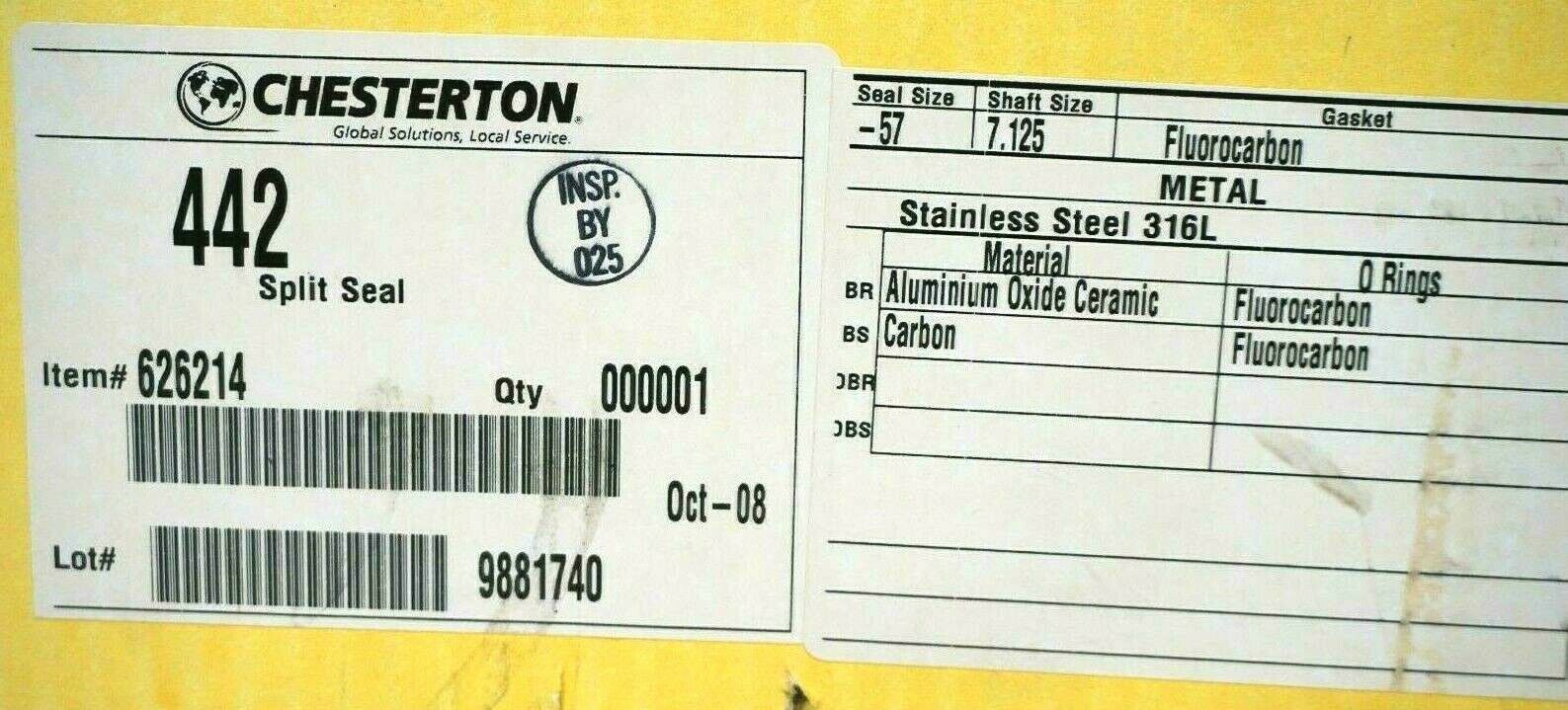 NEW CHESTERTON 442 SPLIT SEAL SEAL SIZE -57 SHAFT SIZE 7.125 626214 ...