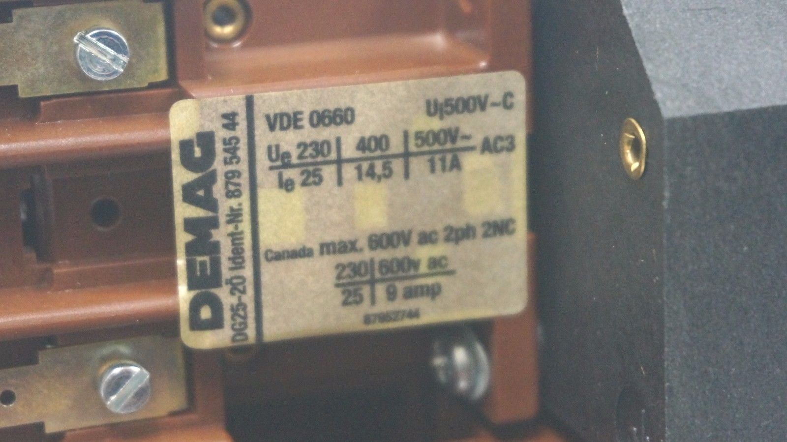 NEW DEMAG DG25B+N CONTACTOR ASSEMBLY 87950144 , VDE-0660 - SB ...