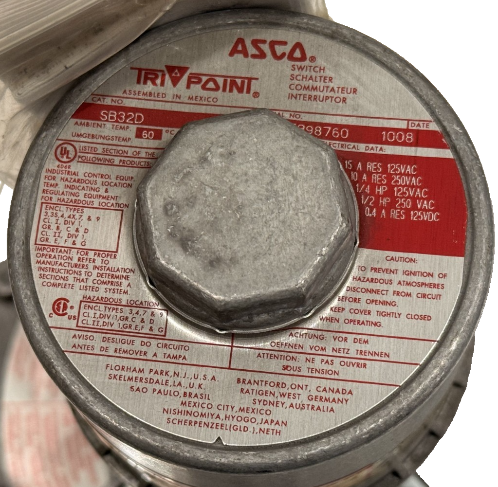 NEW ASCO TA31A11 PRESSURE TEMPERATURE SWITCH W/ SB32D VALVE UNIT - SB ...