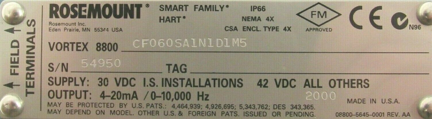NEW ROSEMOUNT 8800CF060SA1N1D1M5 VORTEX 8800 FLOW METER - SB Industrial ...