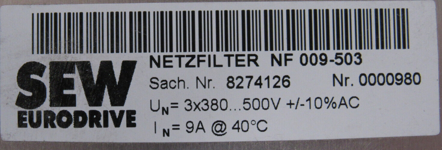 NEW SEW EURODRIVE NF009-503 MAINS FILTER NF009503 8274126 - SB ...