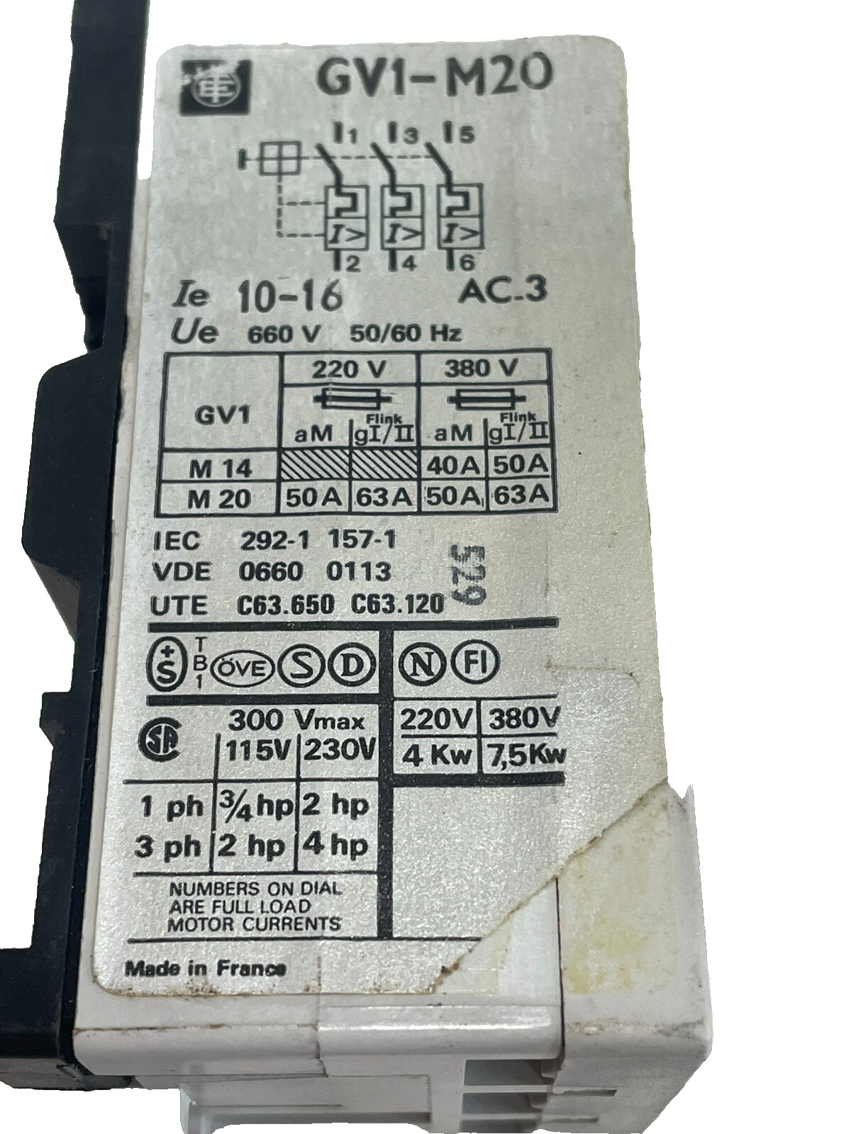USED TELEMECANIQUE GV1-M20 MOTOR PROTECTOR GV1M20 - SB Industrial ...