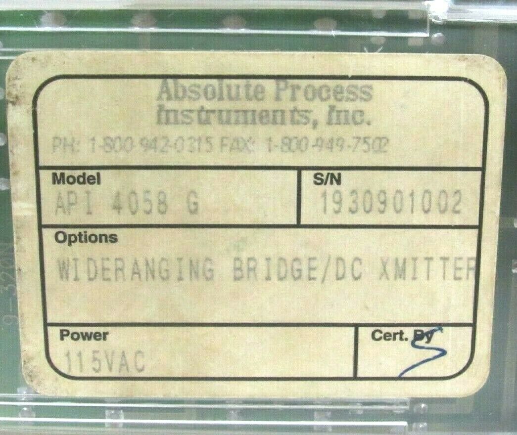NEW ABSOLUTE PROCESS INSTRUMENTS API-4058-G TRANSMITTER API4058G - SB Industrial Supply, Inc.