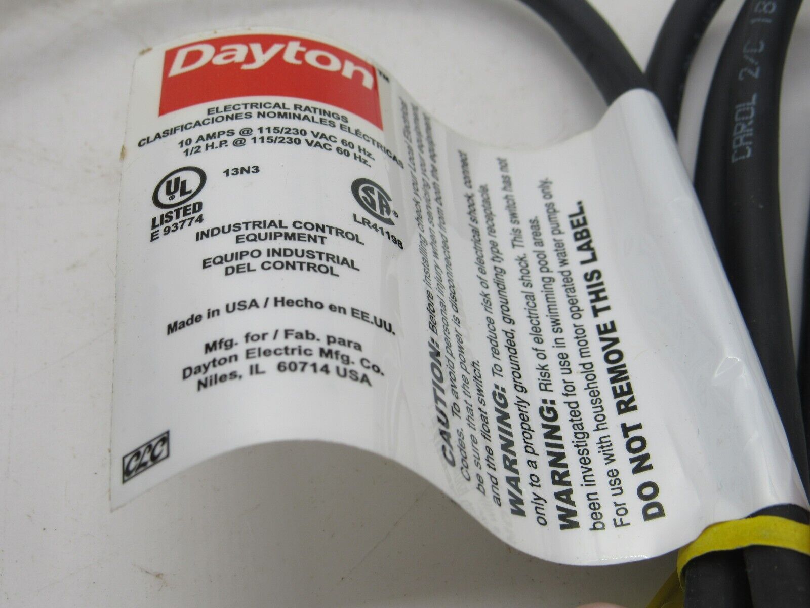 NEW DAYTON 3BY74 FLOAT SWITCH - SB Industrial Supply, Inc.