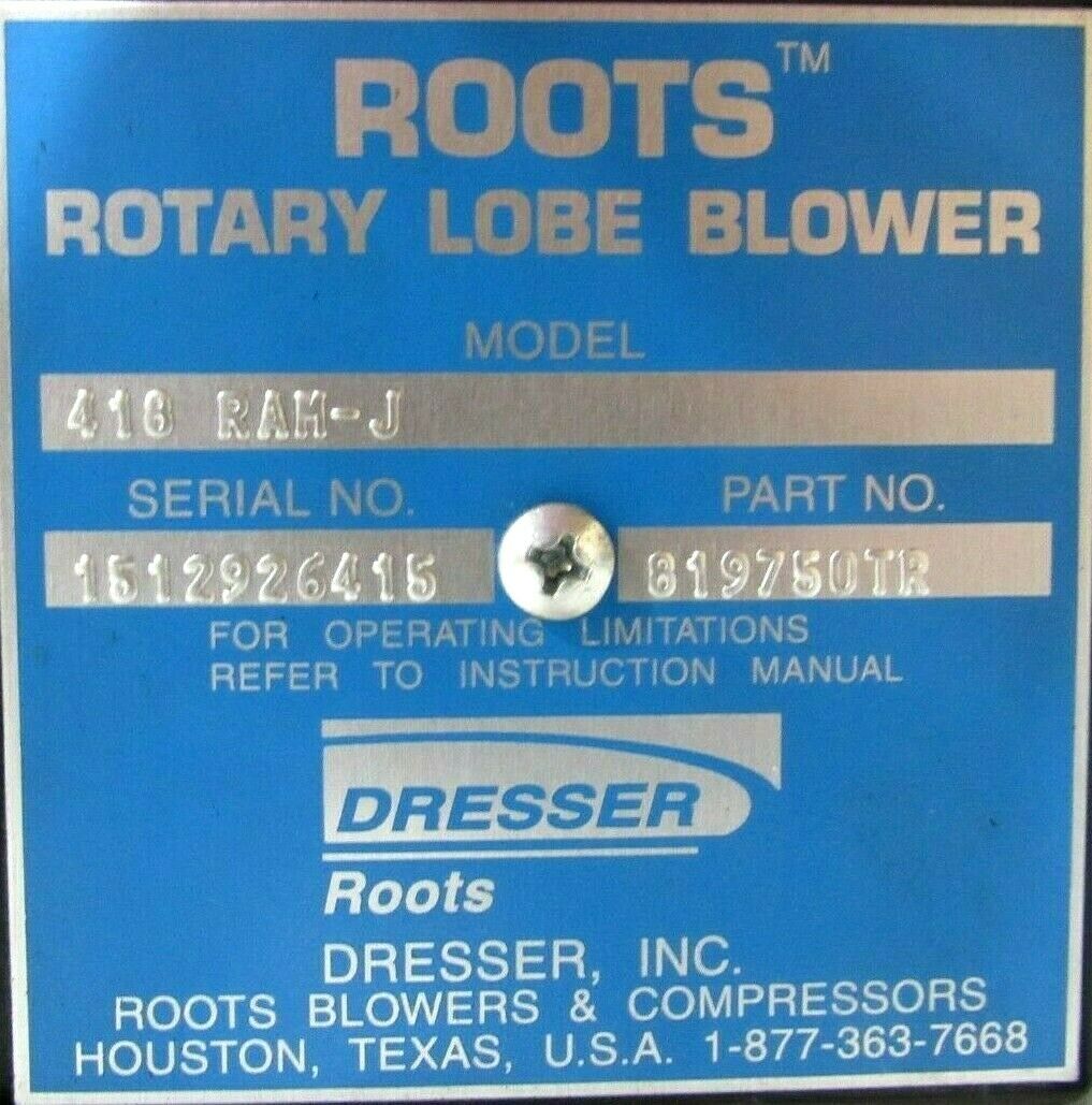NEW DRESSER ROOTS 418 RAM-J ROTARY LOBE BLOWER 819750TR 418RAMJ 418J ...