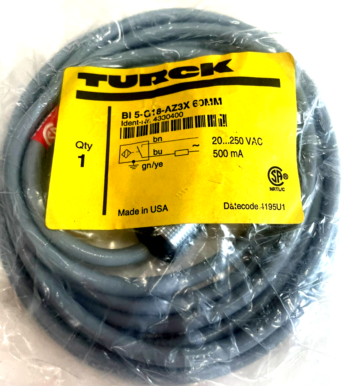 NEW TURCK BI5-G18-AZ3X 60MM PROXIMITY SENSOR T4330400 BI5G18AZ3X60MM ...