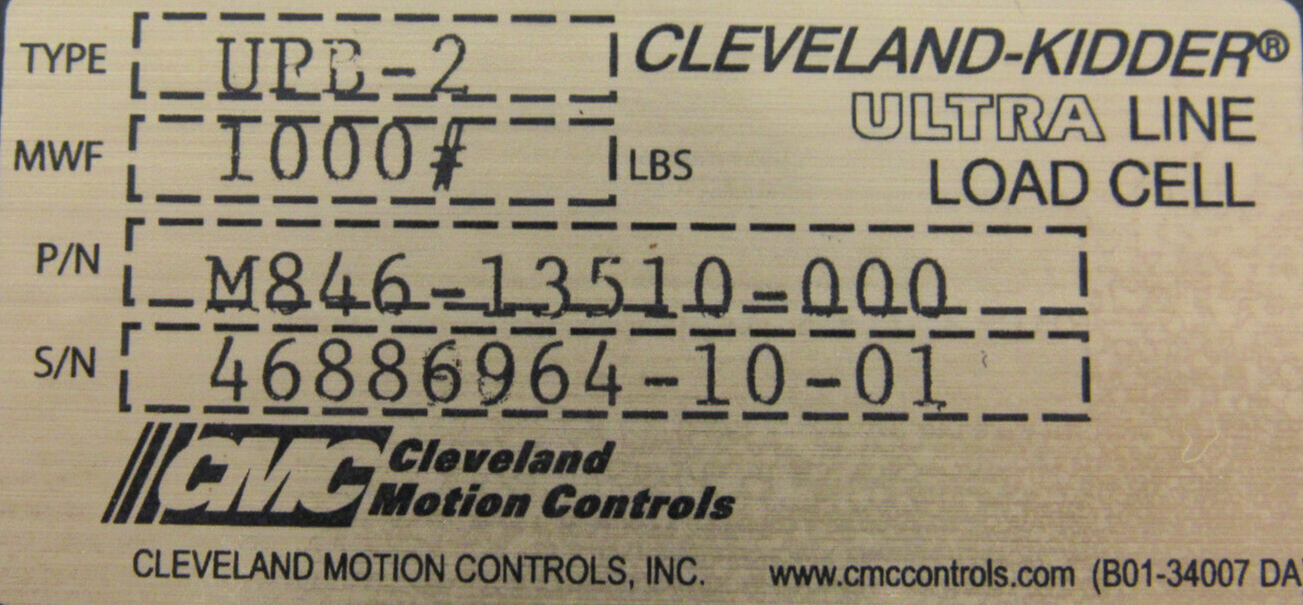 NEW CLEVELAND MOTION CONTROLS M846-13510-000 LOAD CELL 1000# UPB-2 ...