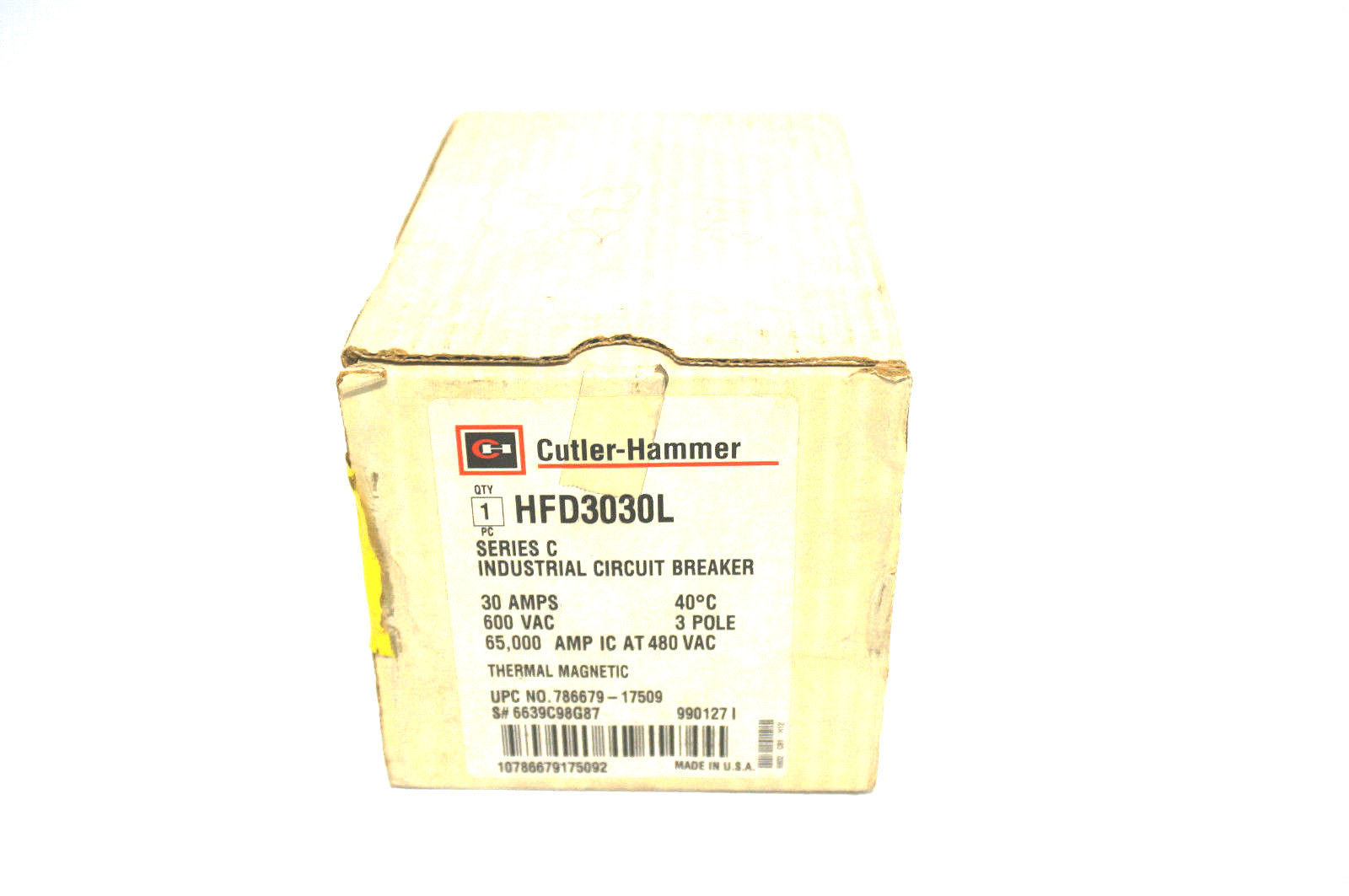 NEW CUTLER HAMMER HFD3030L CIRCUIT BREAKER SER.C 3 POLE - SB Industrial ...