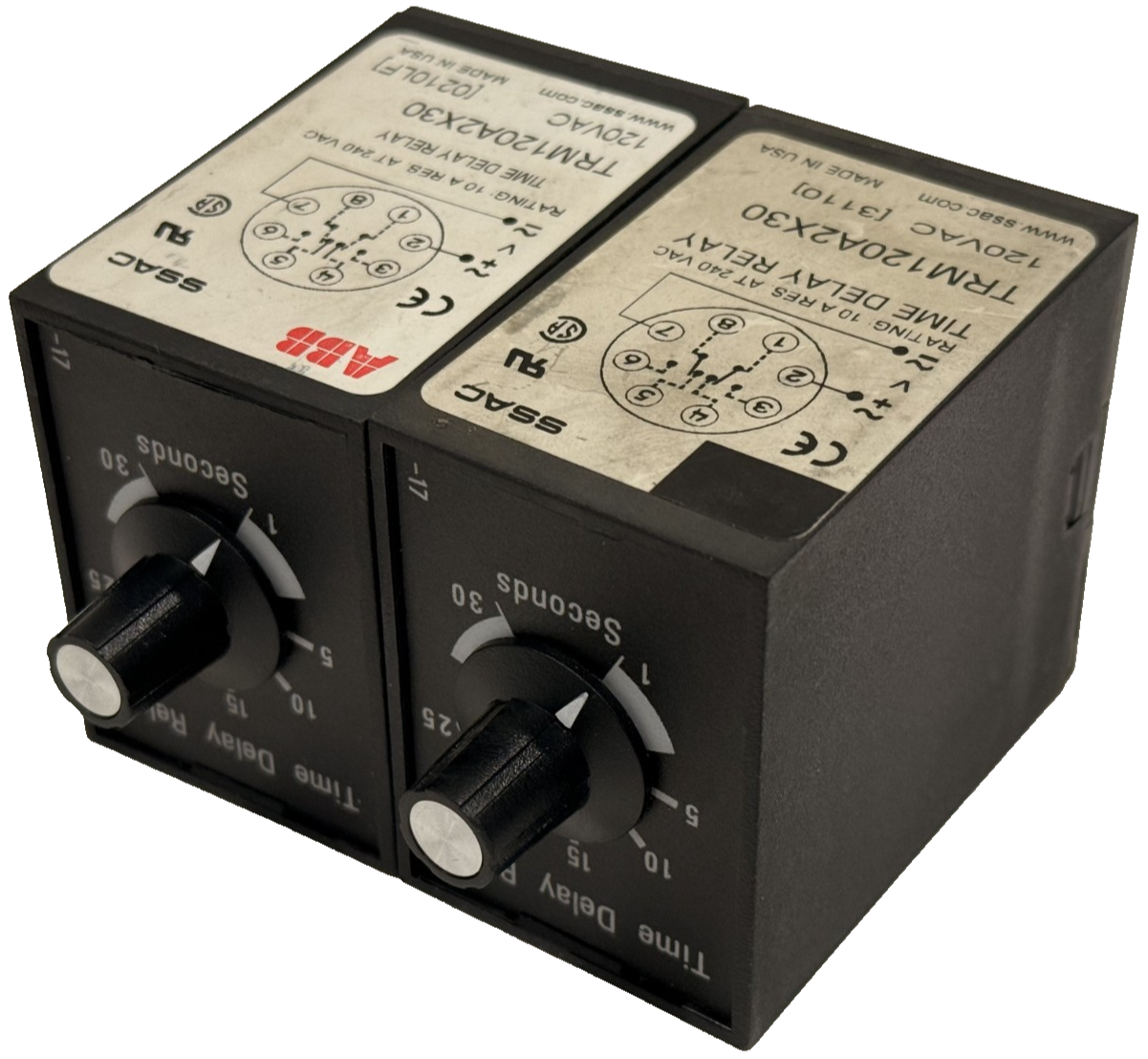 NEW LOT OF 2 ABB / SSAC TRM120A2X30 TIME DELAY RELAYS 120 VAC - SB ...