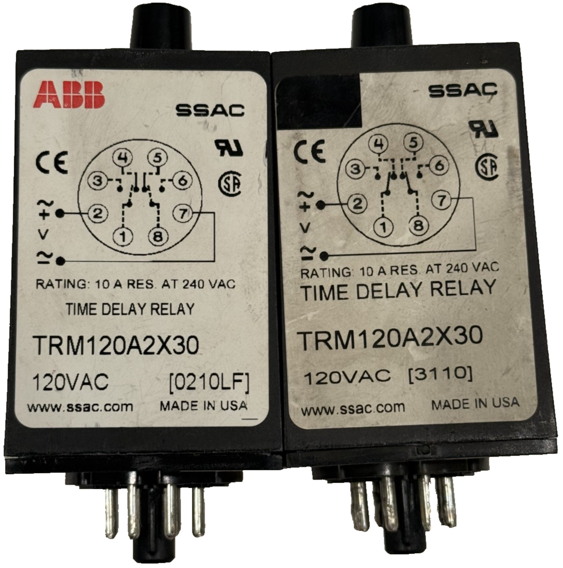 NEW LOT OF 2 ABB / SSAC TRM120A2X30 TIME DELAY RELAYS 120 VAC - SB ...