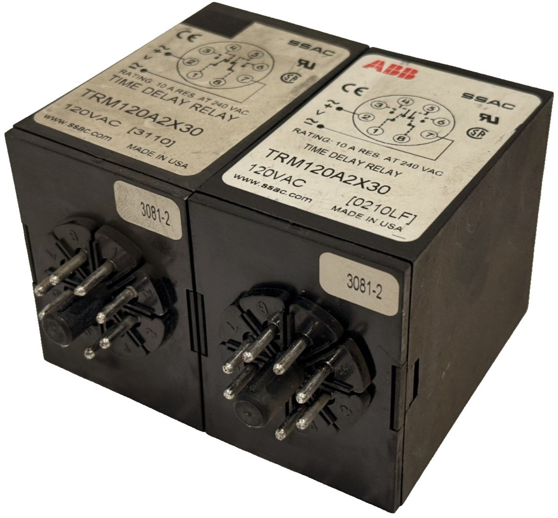 NEW LOT OF 2 ABB / SSAC TRM120A2X30 TIME DELAY RELAYS 120 VAC - SB ...