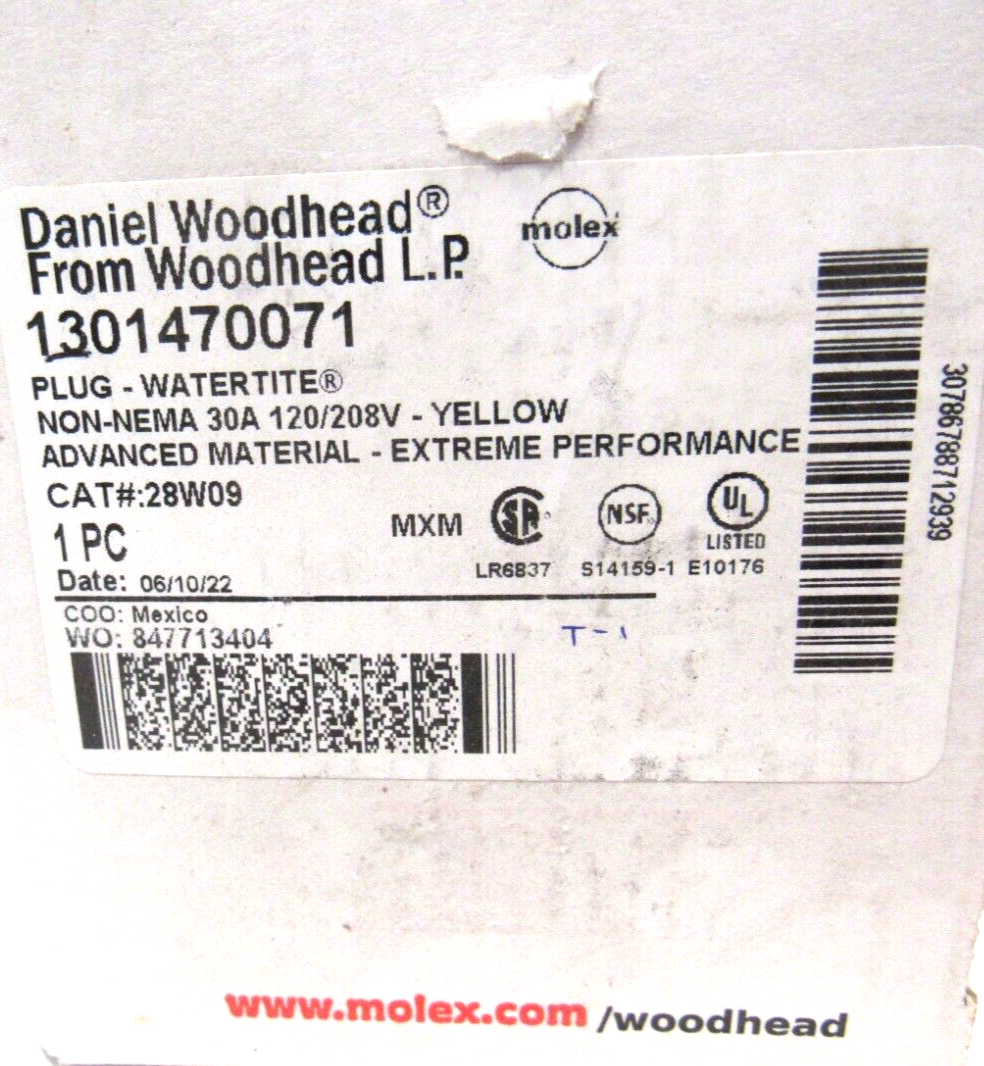 NEW MOLEX WOODHEAD 1301470071 WATERTITE PLUG 28W09 - SB Industrial ...