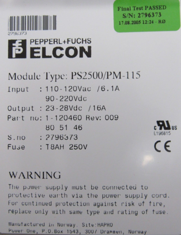 NEW PEPPERL & FUCHS PS2500/PM-115 POWER SUPPLY MODULE PS2500PM115 - SB ...