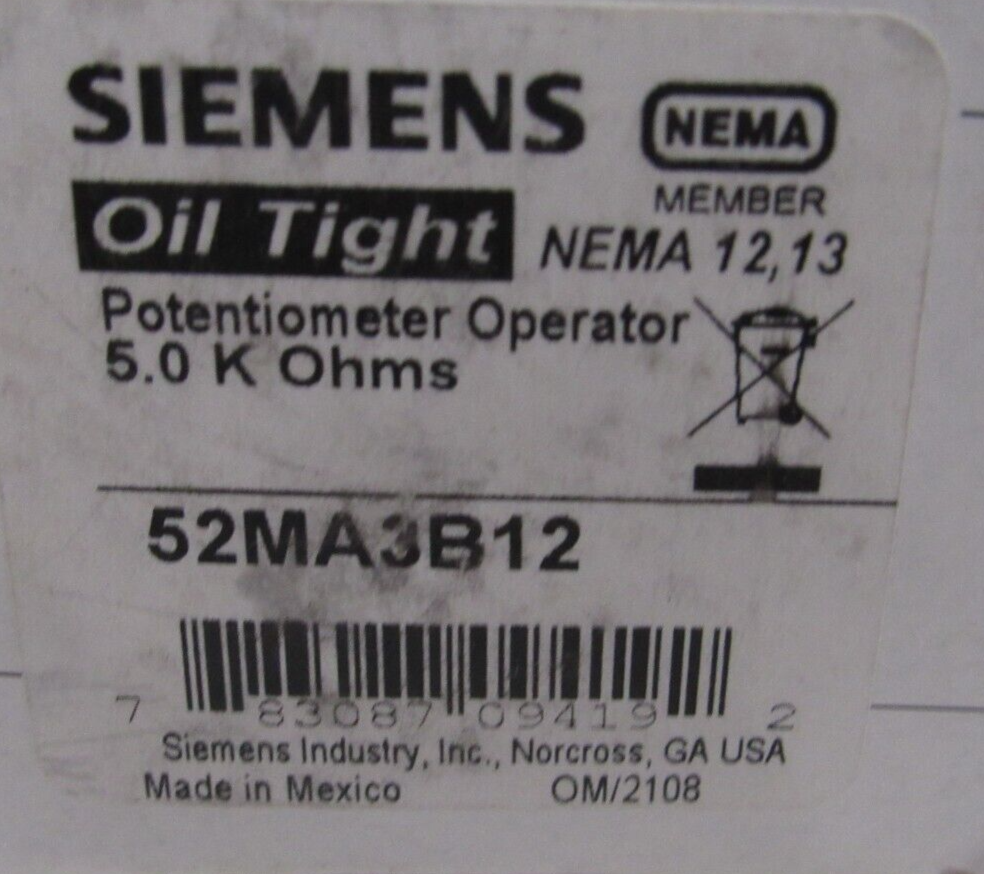 NEW SIEMENS 52MA3B12 OIL TIGHT POTENTIOMETER - SB Industrial Supply, Inc.