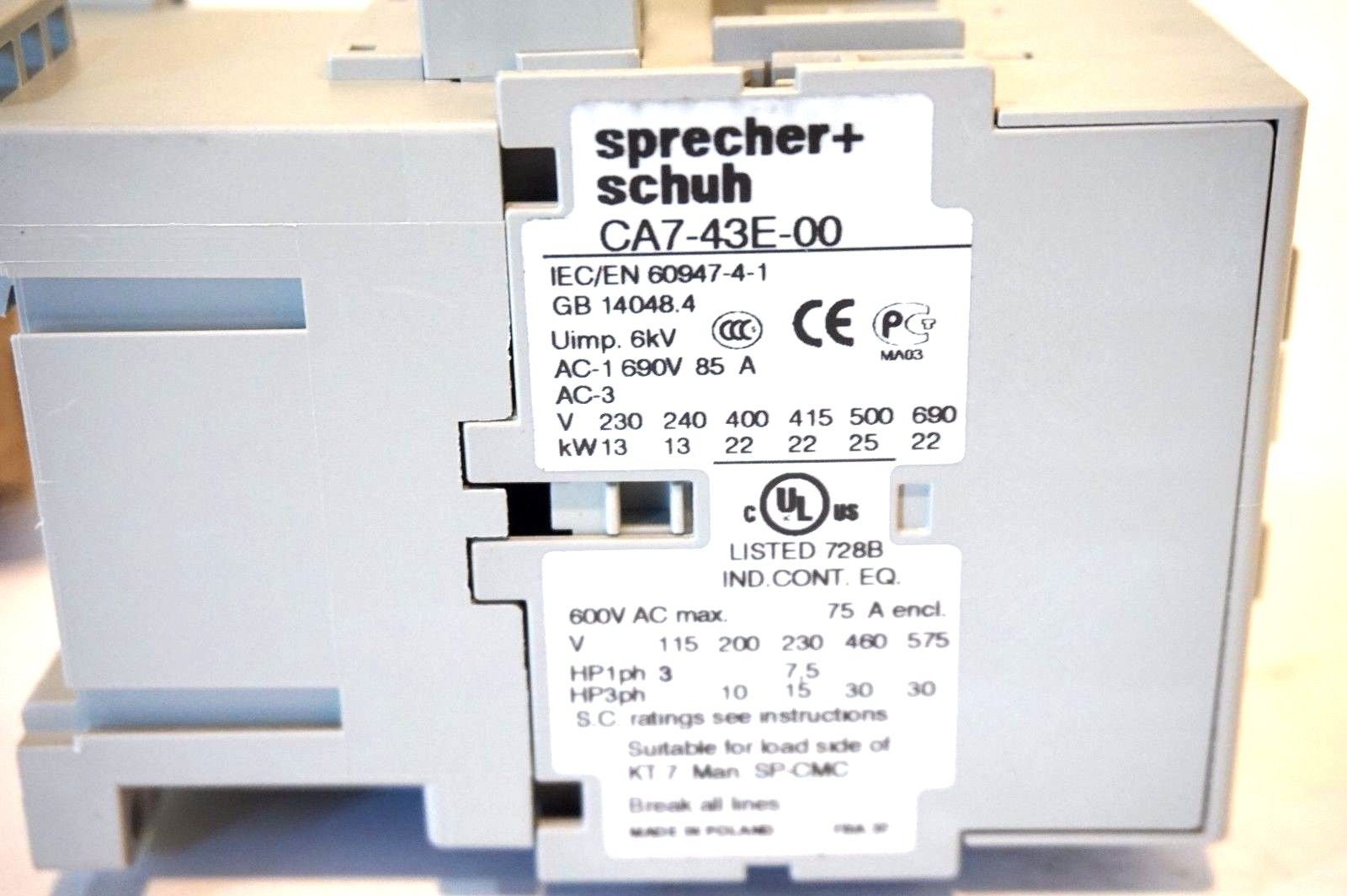 NEW SPRECHER & SCHUH CA7-43E-10-24E CONTACTOR CA743E1024E - SB ...