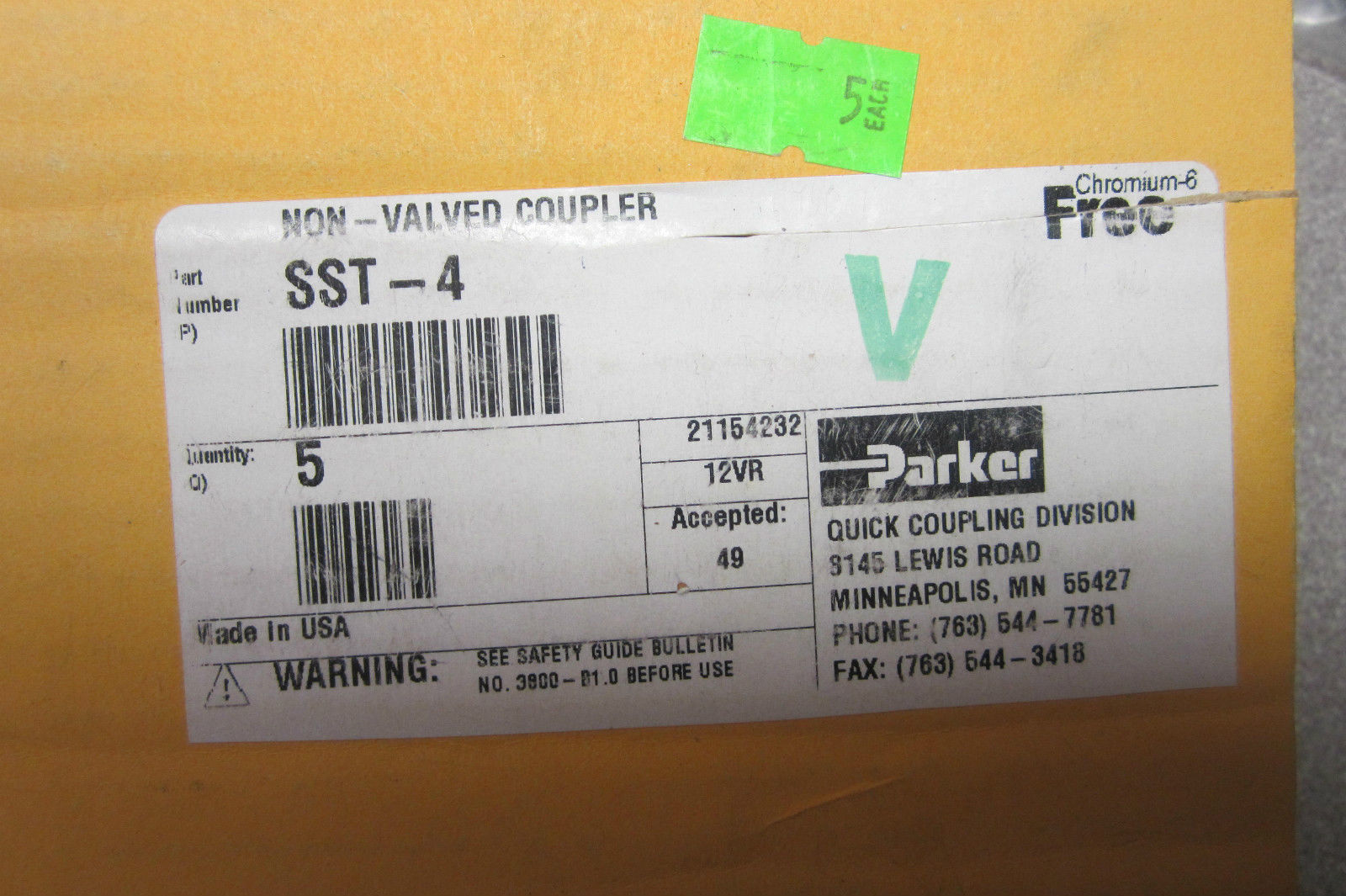 4 NEW PARKER SST-4 NON-VALVED COUPLER SST4 - SB Industrial Supply, Inc.