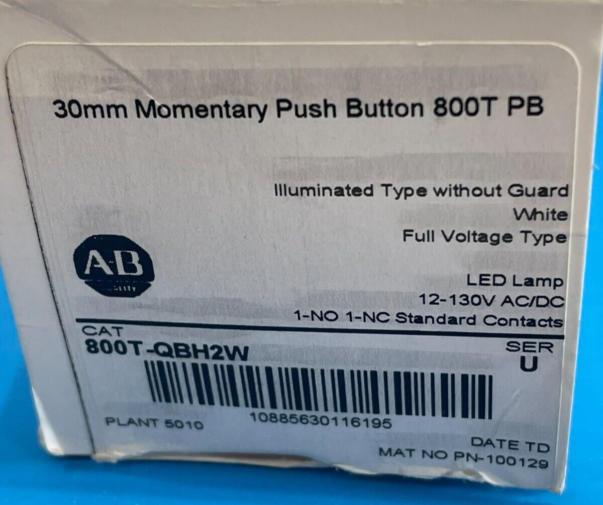 A / B 800T-QBH2W MOMENTARY PUSH BUTTON SER. U 800TQBH2W - SB Industrial ...