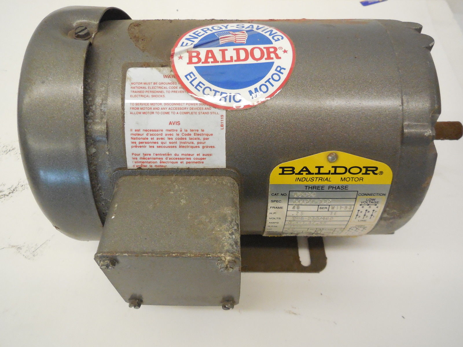 BALDOR M3454 MOTOR 3 PHASE .25 HP - SB Industrial Supply, Inc.