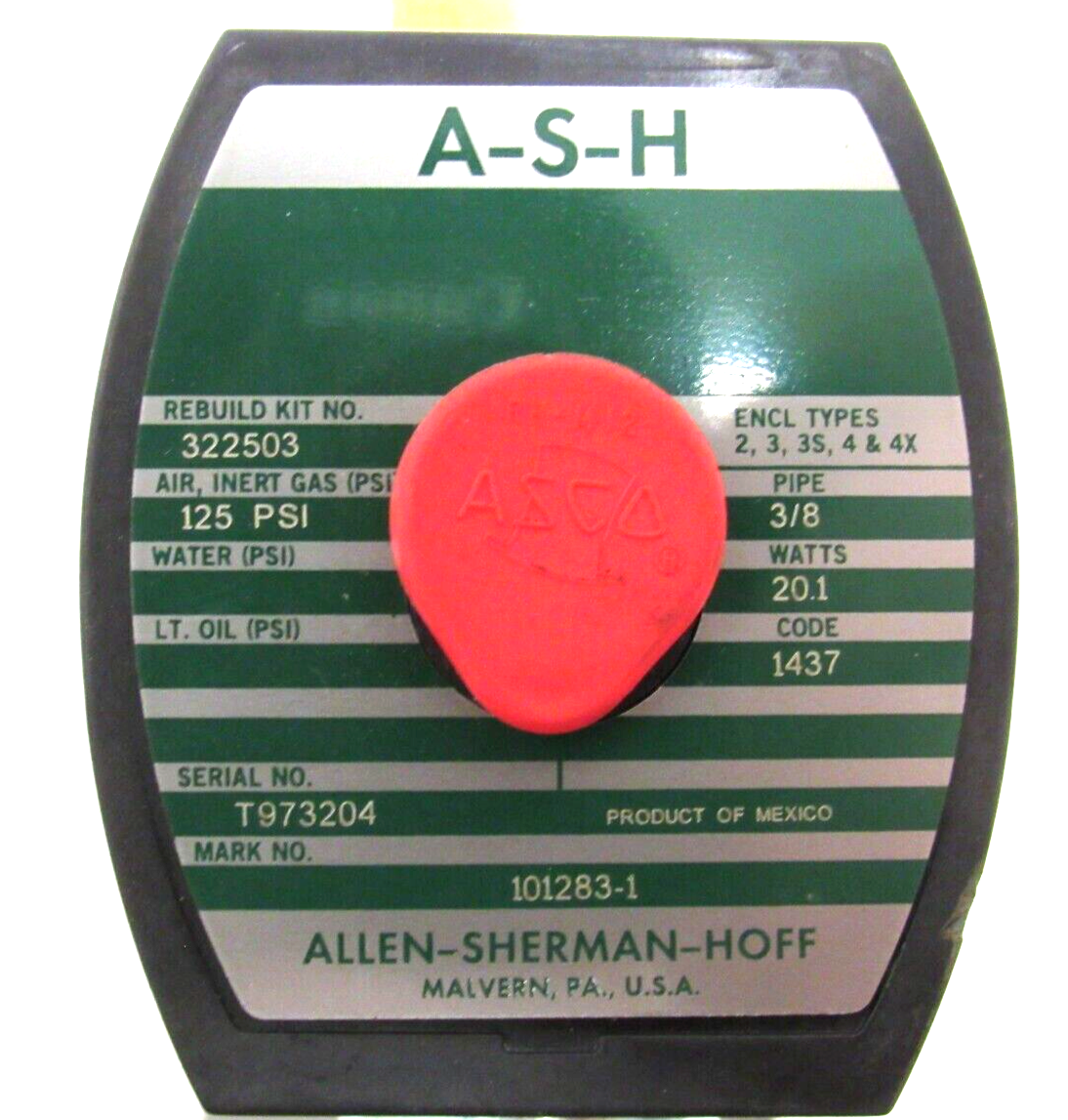 NEW ALLEN SHERMAN HOFF 212436 EQUALIZER VALVE CYLINDER 101283-1 ...