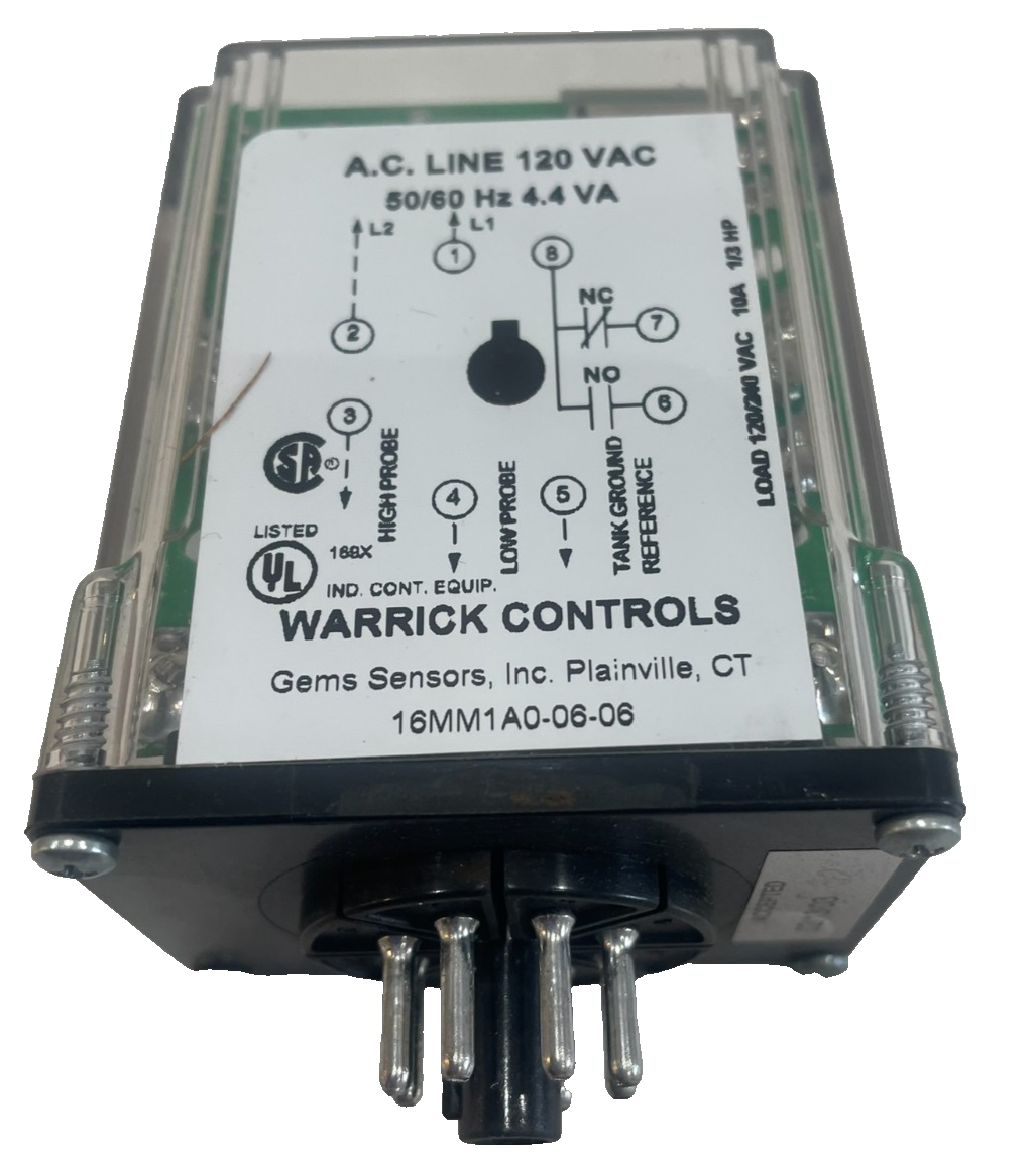 NEW GEMS WARRICK CONTROLS 16MM1A00606 RELAY 16M W/8 PIN OCTAL SOCKET ...