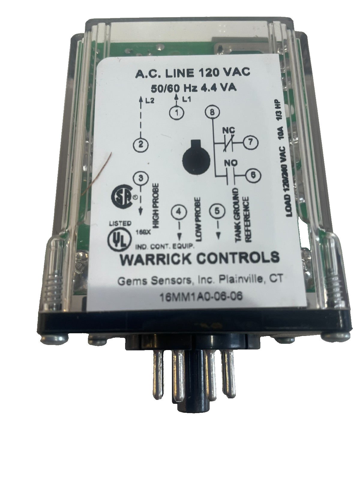 NEW GEMS WARRICK CONTROLS 16MM1A00606 RELAY 16M W/8 PIN OCTAL SOCKET ...