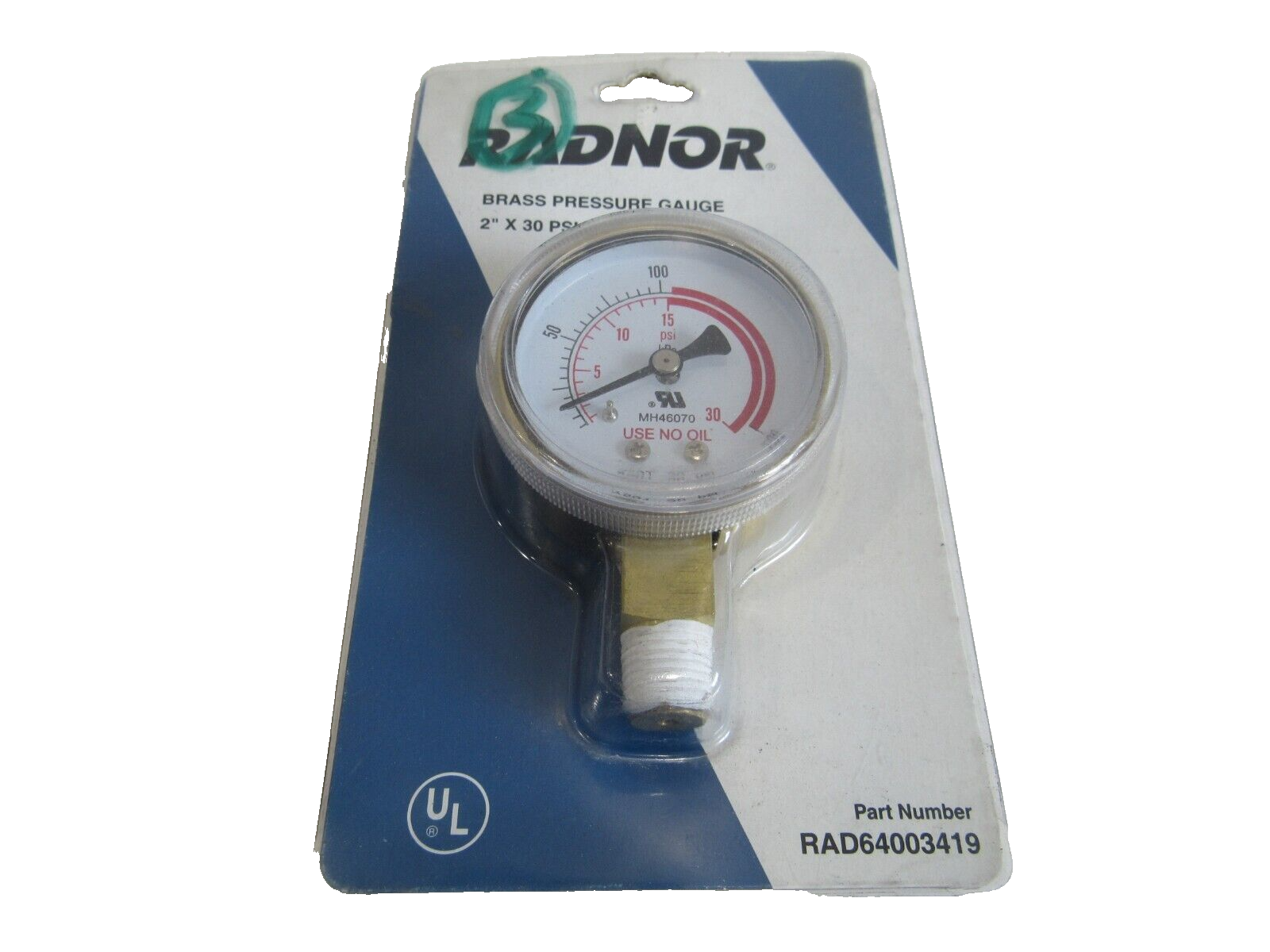 NEW RADNOR RAD64003419 BRASS PRESSURE GAUGE 2" X 30" - SB Industrial ...