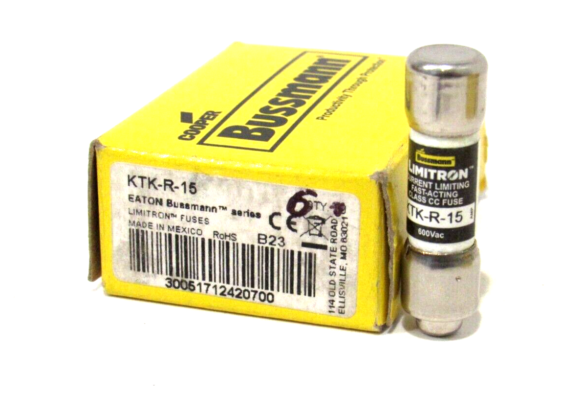 BOX OF 6 NEW BUSSMANN KTK-R-15 FUSES KTKR15 - SB Industrial Supply, Inc.