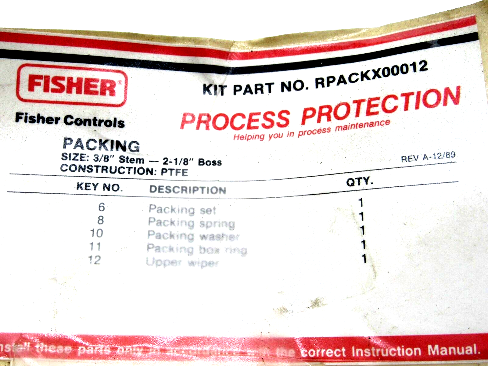 NEW FISHER RPACKX00012 REBUILD KIT 3/8" STEM 2-1/8" - SB Industrial ...