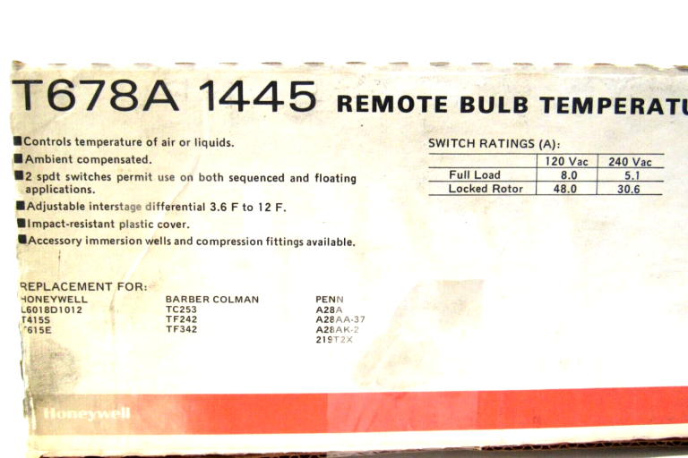 NEW HONEYWELL T678A-1445 TEMPERATURE CONTROLLER T678A1445 - SB ...