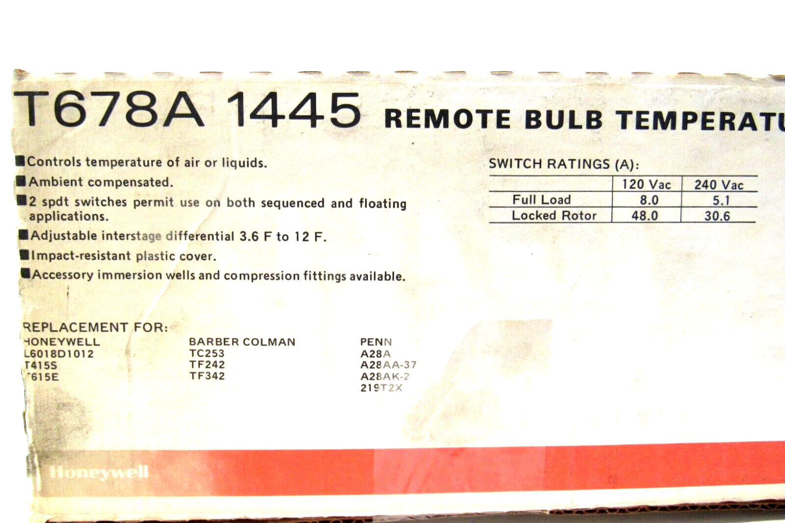 NEW HONEYWELL T678A-1445 TEMPERATURE CONTROLLER T678A1445 - SB ...