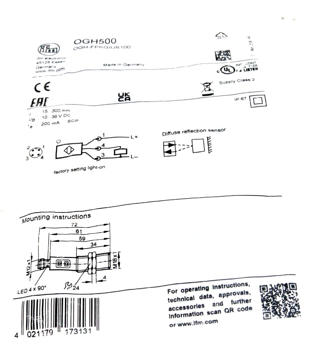 NEW IFM EFECTOR OGH500 PROXIMITY SENSOR OGH-FPKG/US100 - SB Industrial ...