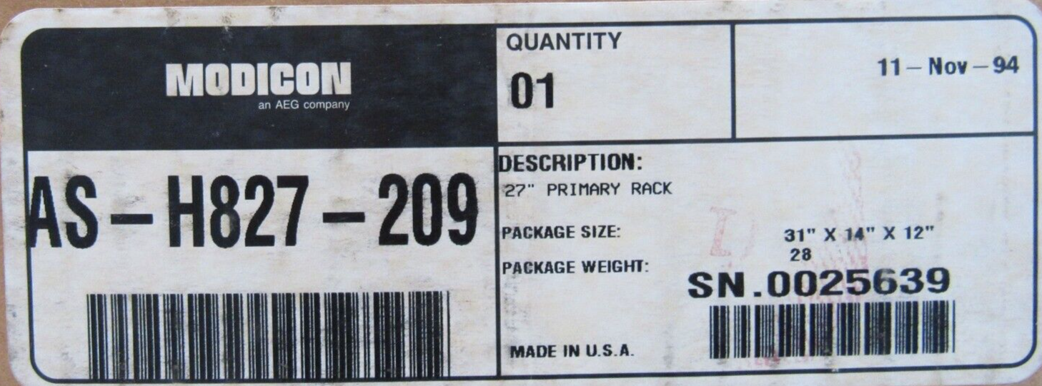 NEW MODICON AS-H827-209 PLC RACK 11 SLOT ASH827209 - SB Industrial ...